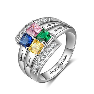 Zomodia Mothers Ring Personalized 4 Simulated Birthstones Engraved 4 Names Anniversary Promise Ring for Her Family Jewelry Gift for Grandma (9)