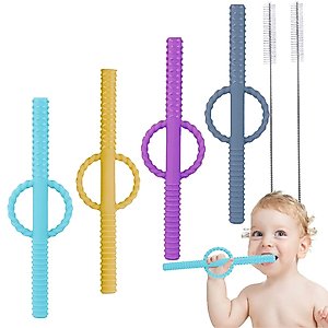 INTATIKOO Baby Hollow Teether Tubes,Teething Straws for Babies 0 6 12 18 Months,Soft & Durable Infant Teething Toys,BPA Free& Easy to Clean