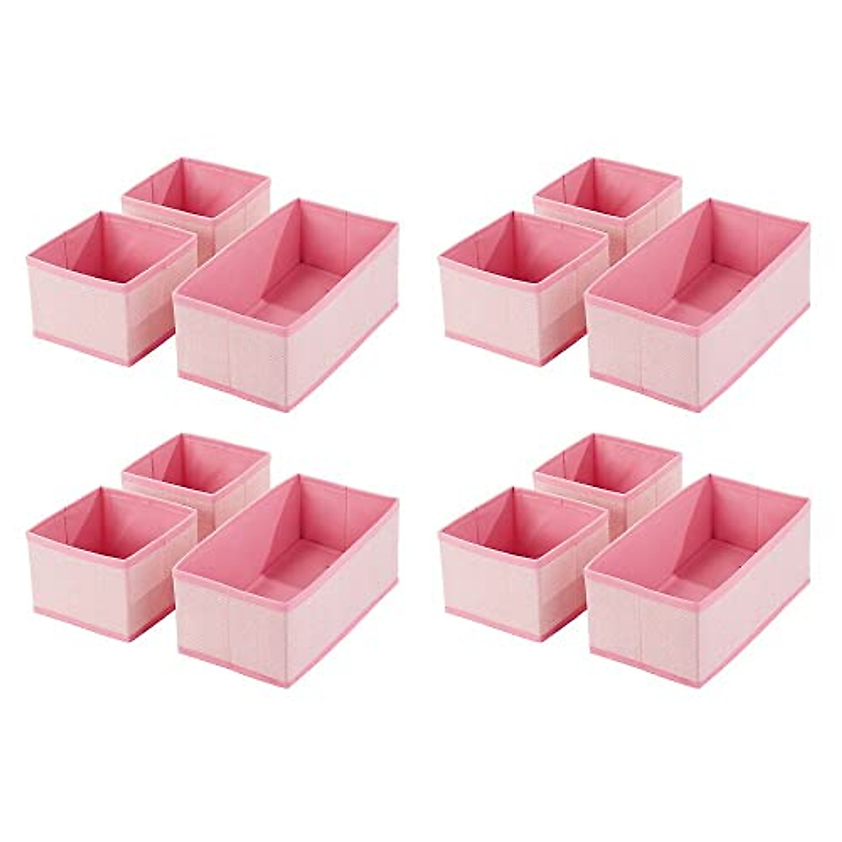 mDesign Fabric Drawer Divider Organizer Bins, Nursery/Bedroom Dresser, Closet, Shelf, Playroom Organization, Hold Clothes, Toys, Diapers, Bibs, Lido Collection, Set of 3, 4 Pack, Pink Herringbone