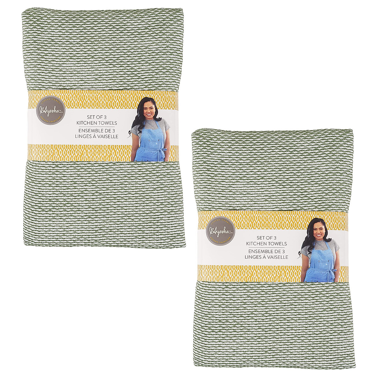 KAF Home Ayesha Curry Mixed Utility Kitchen Towel Set | Set of 6 Mixed Terry Kitchen Towels | Absorbent Kitchen Towels Perfect for Spills, Drying Dishes, Cooking, and Any Household Mess (Green)