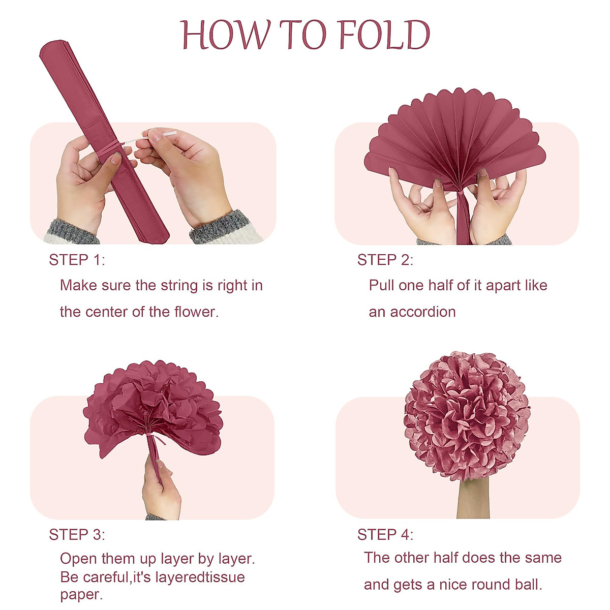 MEIYKO 15PCS Dusty Rose and Pink Tissue Paper Pom Poms with Paper Garland String Hanging Backdrop for Rose Gold Birthday, Baby Shower, Bachelorette, Bridal Shower, Wedding Party Decorations