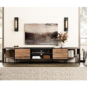 WAMPAT Mid-Century TV Stand for 100 Inch TV, Wood Entertainment Center for 85 90 95 inch TV Console Table with Open Storage for Living Room Bedroom,Black&Brown