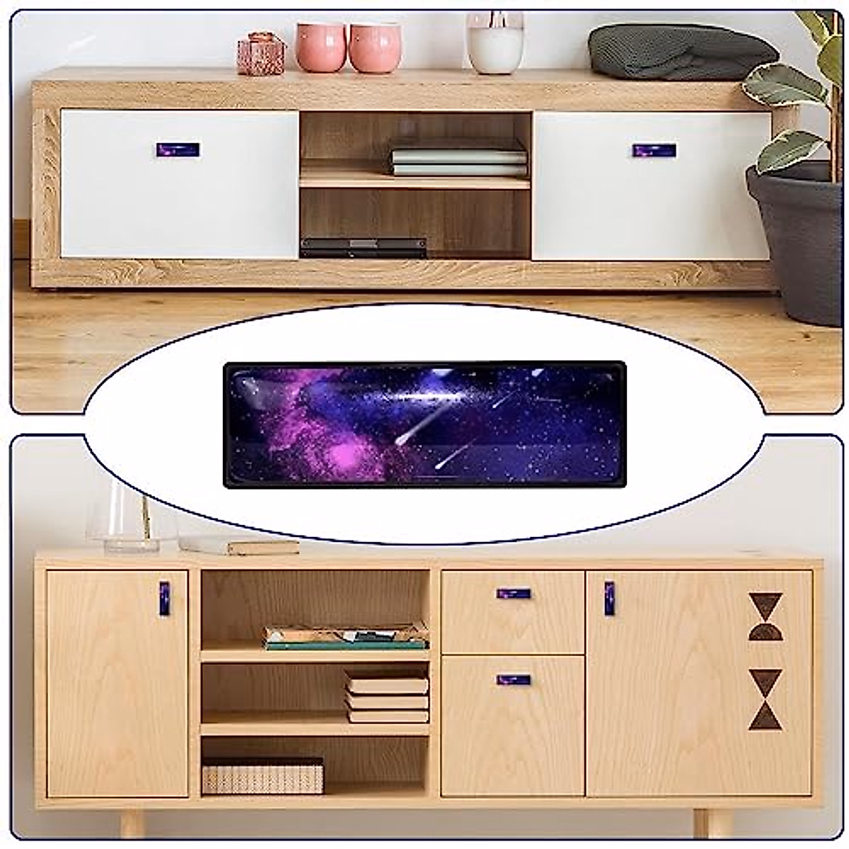 4 Pack 3.6In Double Holes Handles Pulls, Universe Starry Sky Print Decorative Kitchen Cabinet Dresser Drawer Closet Cupboard Door Handles Pulls for Home Bedroom Bathroom