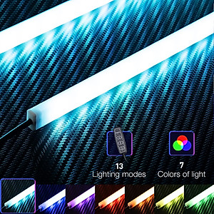 MOTPK White Gaming Desk with LED Lights, Carbon Fiber L Shaped Gaming Desk, Corner Gaming Desk L shape, Gamer Desk Gaming Table with Monitor Stand & Cup Holder & Headphone Hook, 51 Inch, Gift Ideas