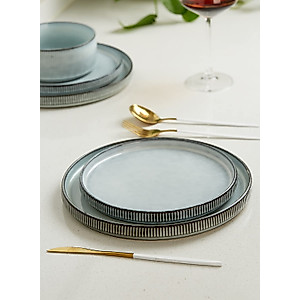 famiware Star Dinner Plates for 6, 10 inches Plate Set, Scratch Resistant, Stoneware Dinnerware, Kitchen Modern Rustic Serving Dishes, Smoky Blue