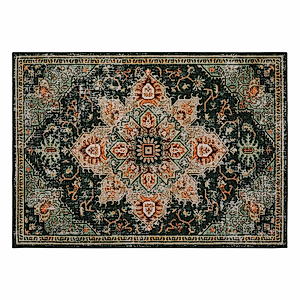 Morebes Ultra-Thin Boho Large Living Room Carpet, Green 5x7 Rug for Bedroom Washable Area Rug Non Slip Dining Mat, Office Rug Distressed Floral Floor Carpet for Guestroom Decor