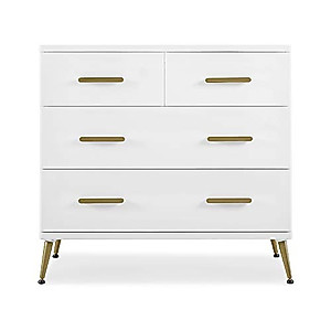 Delta Children Sloane Crib 7-Piece Baby Nursery Furniture Set–Includes: Convertible Crib, Dresser, Changing Top, Crib Mattress, Fitted Sheets, Toddler Guardrail & Changing Pad, White w/Melted Bronze