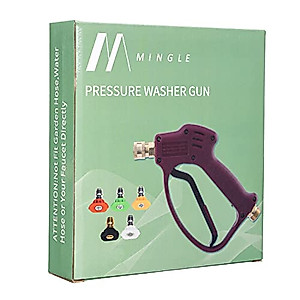 M MINGLE Short Pressure Washer Gun for Hot and Cold Water, High Replacement, 5 Spray Nozzle Tips, M22 Thread, 3600 PSI