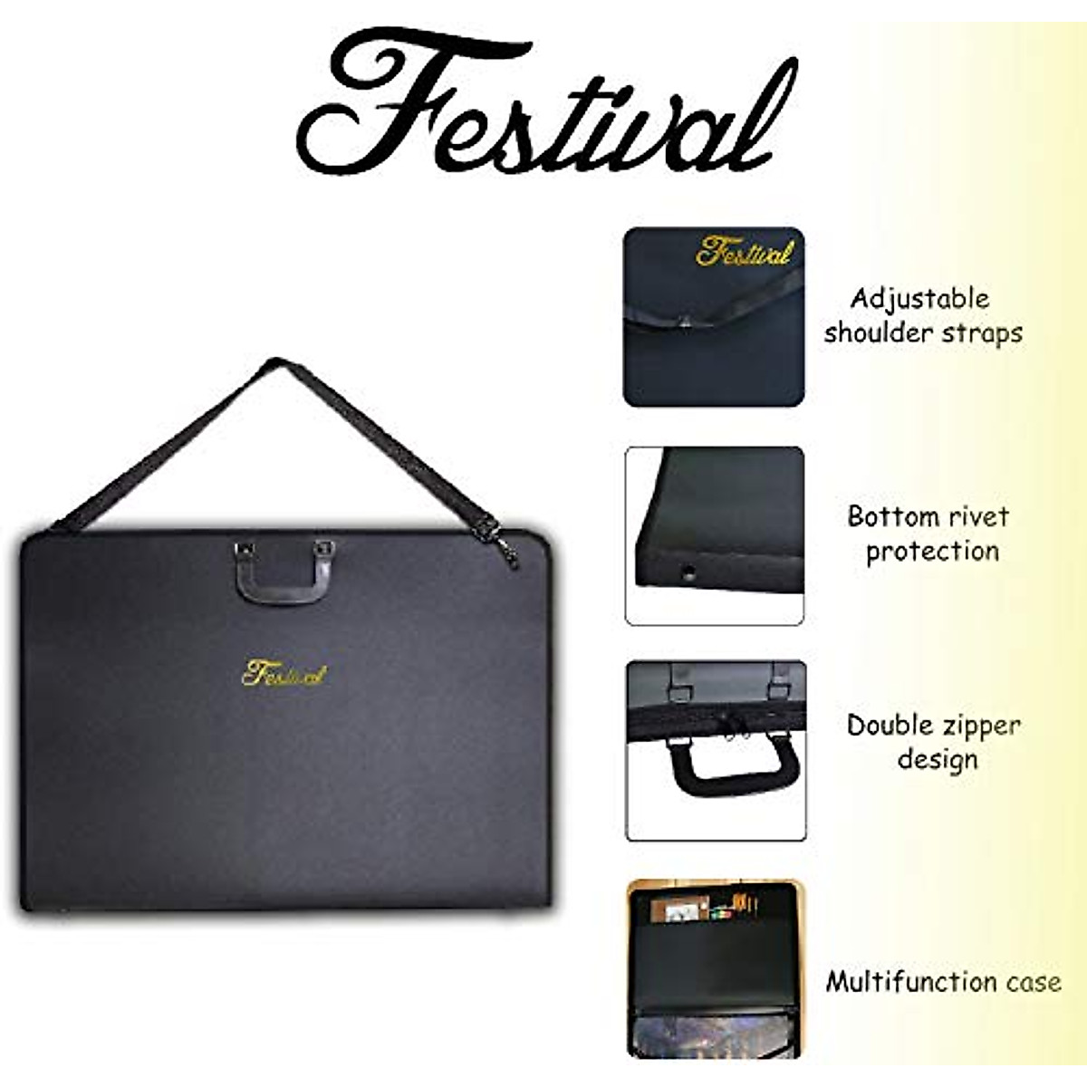 LOKATSE HOME Big Art Portfolio Case Artist Artwork Carrying Bag with Shoulder Strap A2 Size Waterproof Portfolio Folder for Sketching (28 x 20.5 Inches), Black