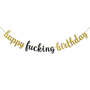 Dalaber Gold & Black Glitter Happy Birthday Banner - Funny Birthday Party Decoration for Adults Men Women - Happy 21st,30th, 40th, 50th Birthday Party Supplies