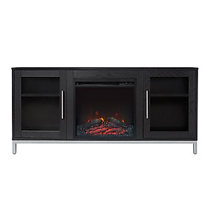 Teamson Home Lainey 54" Wooden Entertainment Center with Fireplace, Two Glass Door Cabinets, Black