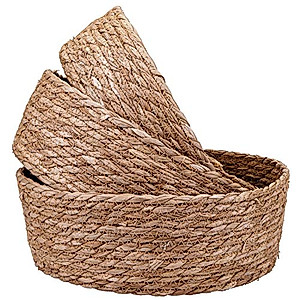 Yesland 3 Sizes Woven Rattan Basket, Natural Round Bread Serving Basket Nesting Baskets with Plastic Dust Bag, Perfect Storage Baskets for Coastal, Beach Decor Pantry, Bathroom