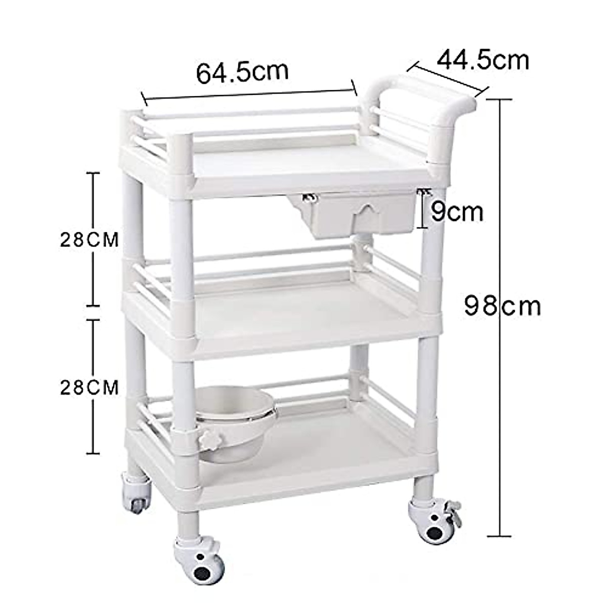 for Storage Organizer,Shelving Unit on Wheels,Hospital Equipment Trolley with Drawer/White/54 * 37 * 98Cm, PIBM, White, 64 * 44 * 98Cm