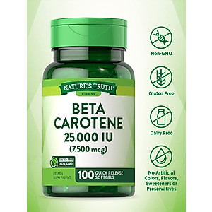 Beta Carotene 25000 IU Softgels | 100 Count | Vitamin A Supplement | Non-GMO and Gluten Free Supplement | by Nature's Truth