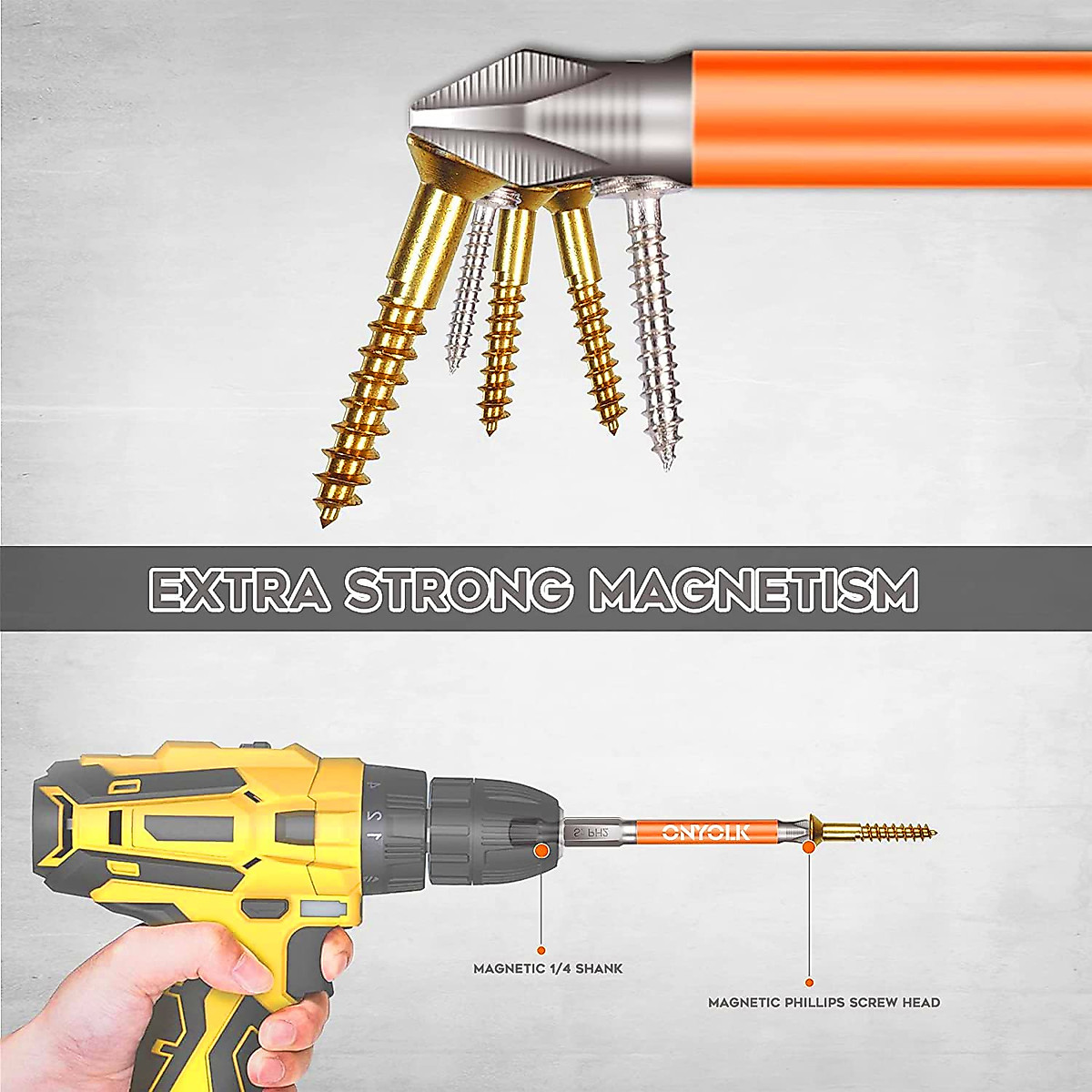 OnYolk 10-Piece Phillips Magnetic Screwdriver Bit Set, S2 Alloy Steel Anti-Slip Long Drill Bits, 1/4 Hex Shank, Fine Tooth Design, Strong Magnetism, Size 1"- 5", PH2