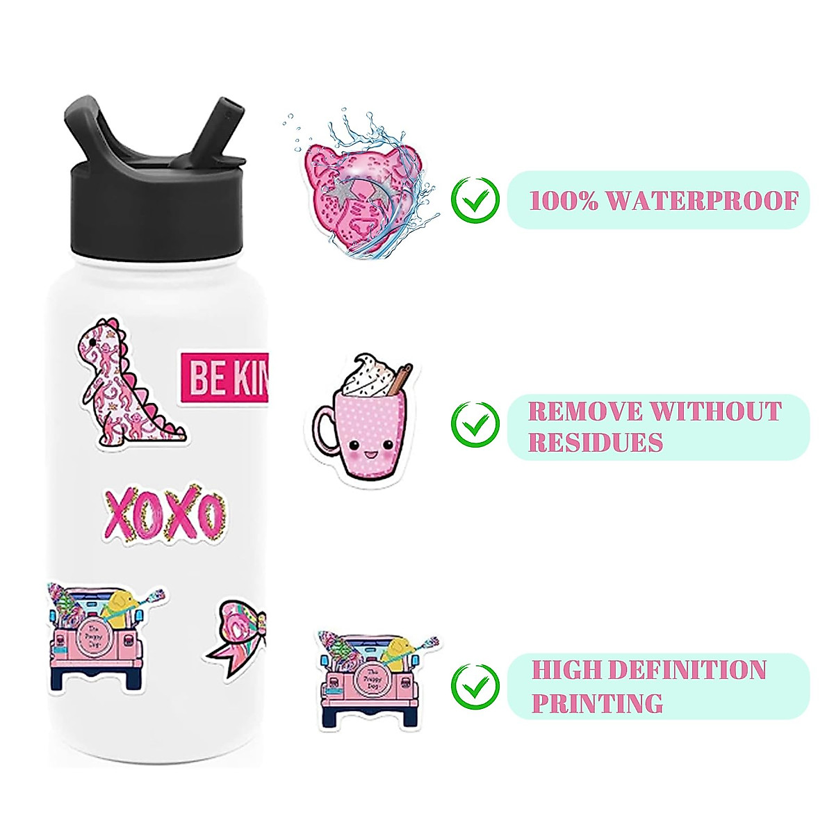102 Pcs Preppy Stickers Vinyl Aesthetic Waterproof Stickers Adorable Decor Supplies Pink Party Suitable for Mobile Phone Computer Skateboard Water Bottle Suitcase Car etc