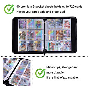 Kitguard Binder for Pokemon Card with 40 Premium 9 Pocket Card Sleeves, Trading Card Binder Book Holds Up to 720 Cards, Carrying Case Card Holder with zipper and Wristband