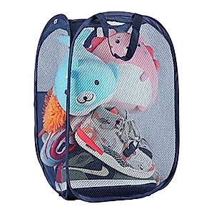 Nvatorfox 2 Pack Pop Up Storage and Laundry Hamper, Mesh Popup Laundry Hamper Portable, Durable Handles Collapsible for Storage and Easy to Open, for The Kids Room, College Dorm or Travel (Blue)