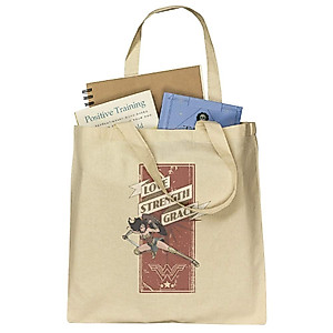 GRAPHICS & MORE Wonder Woman Movie Love, Strength, Grace Grocery Travel Reusable Tote Bag