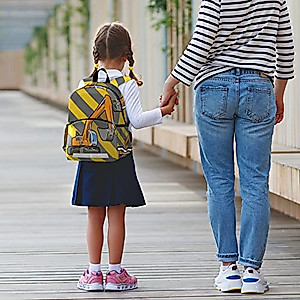 Excavator Yellow Gray Twill Kid's Toddler Backpack for Boys Girls Mini Schoolbag Preschool Nursery Travel Bag