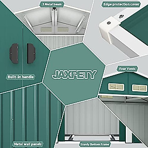 JAXPETY 4.2' x 7' Storage Outdoor Shed, Metal Shed Outdoor Storage with Lockable/Sliding Doors, Steel Utility Tool Shed with Floor Frame for Garden Patio Backyard Lawn Green