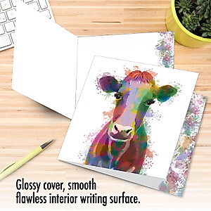 The Best Card Company - 1 Large Thank You Card (8.5 x 11 Inch) - Animal Stationery Greeting, Cute Kids Gratitude Card - Funky Rainbow Wildlife Cow JQ4948ETYG