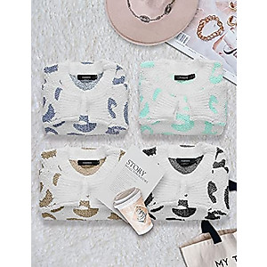 MEROKEETY Women's Cozy Fuzzy Fleece Leopard Pullover Nightwear Casual Crewneck Matching Loungewear Pj Sets,DustyBlue,XL