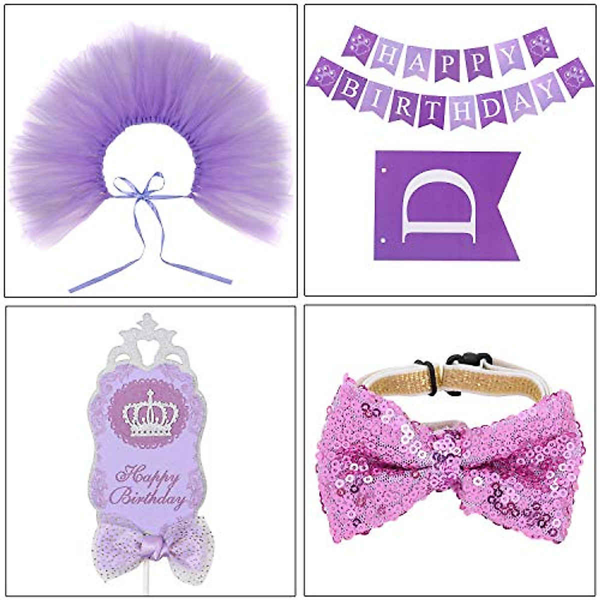 Cozifree Dog Birthday Bandana Girl Boy 6Pcs Birthday Party Supplies - Tutu Skirt Crown Hat Scarf Tie Happy Birthday Banner Cake Topper Decorations Birthday Outfit for Pet Puppy Cat Purple
