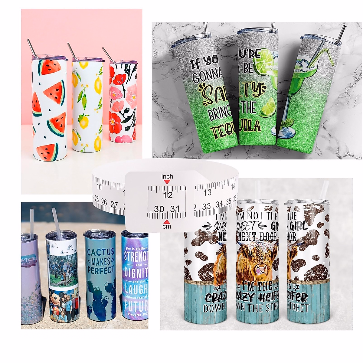 2 Pack Sublimation Blanks Tumblers Measurer,Measur Circumference and Height of Your Skinny and Straight Cups for Heat Press Sublimation Blanks Tumblers.