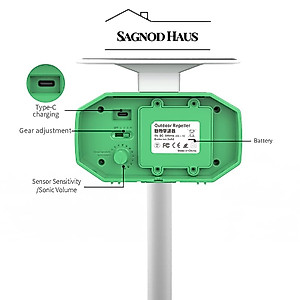 Animal Repellent UltraSonic Outdoor, Solar Power Animal Repeller, Cat/Birds/Deer/Skunk/Rat/Squirrel Deterrent Outdoor/Waterproof with 4 Modes Motion Detection Repeller for Yard,Garden,Farm,Patio.