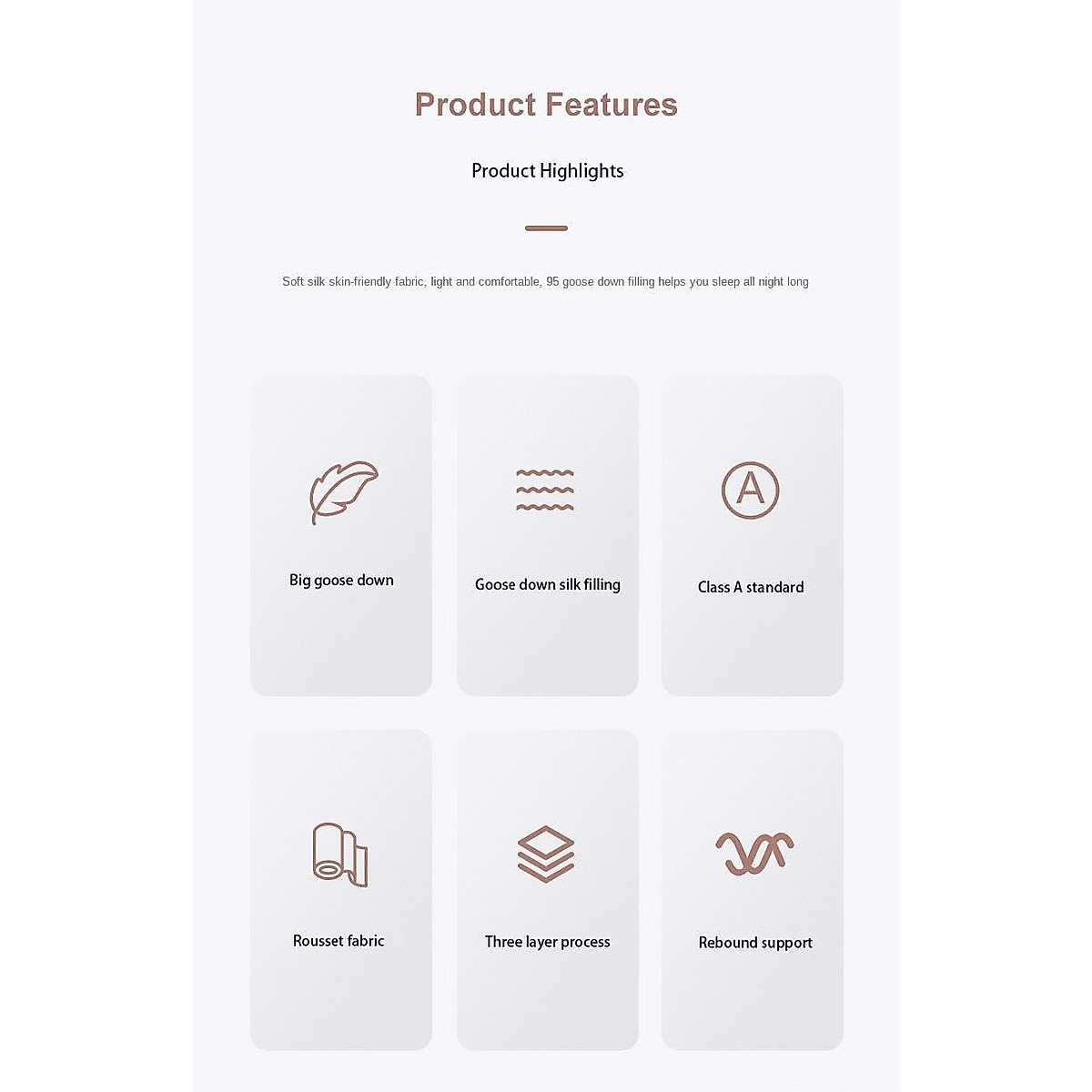 Luxury Sleep Goose Down Feather Pillow, Five-Star Hotel Goose Down Pillow, Cotton Neck Protection and Sleep aid Pillow core, 95% Goose Down content, 1 Pack