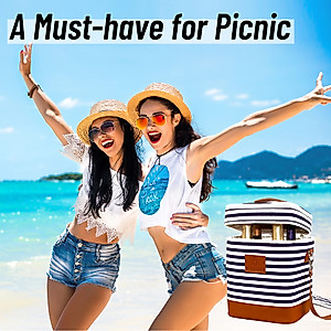 HAMILO 4 Bottle Wine Carrier - Stripe, Champagne Carrier Bag, Waterproof Wine Tote Bag with Expandable Zipper and Padded Shoulder, Insulated Wine Bag, Wine Cooler Bag, Wine Accessories Gift for Women