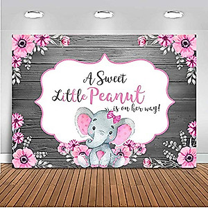 Avezano Little Peanut Backdrop for Girls Baby Shower Party Background Pink Elephant and Floral Backdrops A Little Peanut is On The Way Baby Shower Supplies (7x5ft, Pink)