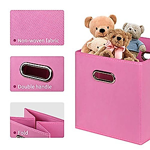 NieEnjoy Fabric Cubes Storage Containers ,Foldable Storage Bins Cubes Organizer Baskets with Dual Handles for Shelf Closet Set of 6,(Pink)
