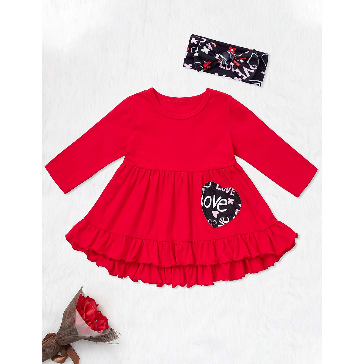 DONWEN Valentine Baby Girl Outfit 12-18 Months Baby Valentine Outfits Clothes Long Sleeve Shirt Tops Valentine Outfit Baby Girl