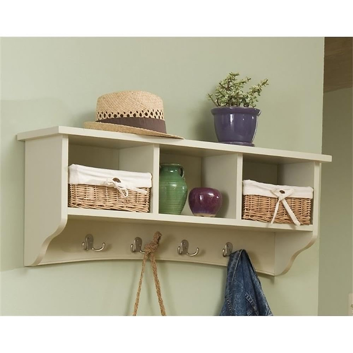 Alaterre ASCA04SA Shaker Cottage Coat Hooks with Storage, Sand