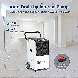 Moiswell 170 Pints Commercial Dehumidifier with Pump and Drain Hose for Basements and Large Spaces up to 7,500 Sq Ft, 5 Years Warranty