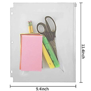 YoeeJob 3 Holes Clear PVC Zipper Binder Pocket Insert Pages Letter Size, 8 1/2"x 11 Loose Leaf Binder Filing Storage Bags 15 Per Pack