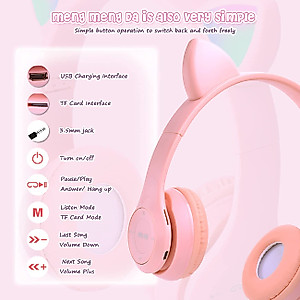 Bluetooth Cat Ear Kids Headphones with Mic, arVin Wireless/Wired Foldable Over-Ear Headset with Led Light UP & 85db Volume Limited for School, Online Learning, Boys, Girls, Children, Tablet, iPad & PC