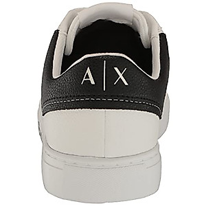 A|X Armani Exchange Men's Updated Leather Sidewall Logo Sneaker, Op.White+Black, 11