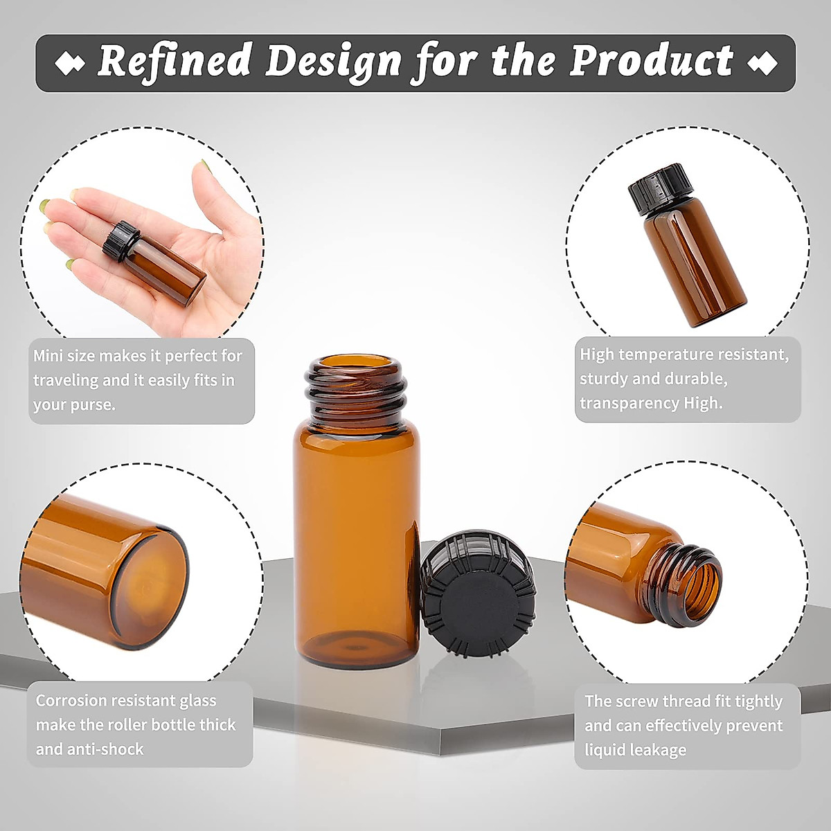 jiuwu 10 Pack Glass Vials with Screw Caps，Amber Small Vials,10 Ml Glass Vials,Glass Bottles for Sample,Essential Oil,Perfume,Liquid Sampling Sample