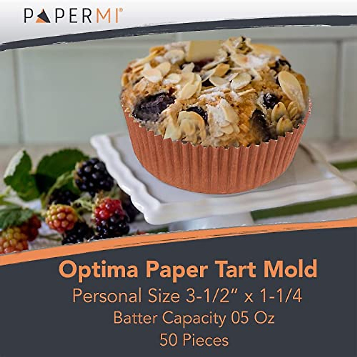 Round Paper Baking Mold 50pc, Disposable Eco- Friendly bakeware tart pans & Pie pan, Microwave Freezer Oven Safe, Providing Beautiful Forms for Bake & Serve, 3.5” x 1.25" 5oz