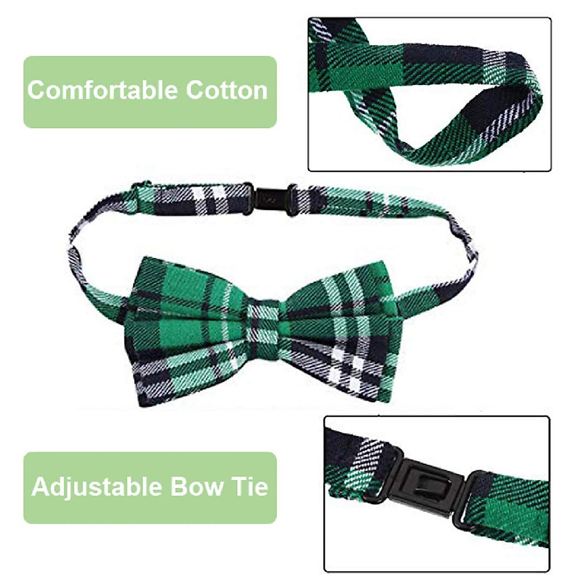 ANIUHL St. Patrick's Day Plaid Fabric Fedora Hat and Bow Tie Set, Green Irish Cap Party Cosplay Costumes Accessory for Women Men