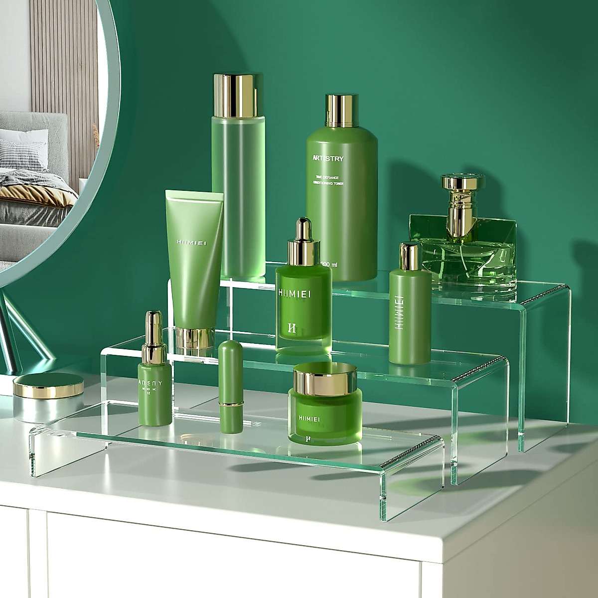 HIIMIEI Acrylic Display Riser, 6 Pcs 12" Large Acrylic Risers, Thickened to 5mm Clear Rectangular Display Shelf for Cupcake Stand, Tiered Display Stand for gemstone, curio, figurines, Collectibles