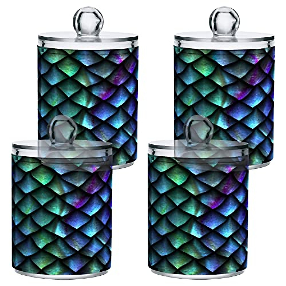 Kigai Dragon Scales Qtip Holder - 14OZ Clear Plastic Apothecary Jars Bathroom Canister Dispenser Organizer Vanity Storage Jar with Lid for Cotton Ball, Cotton Swab, Floss (2PACK)
