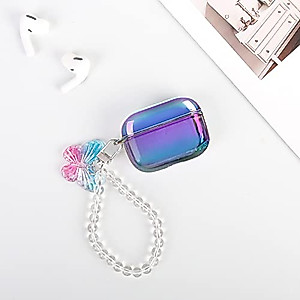 MOLOPPO Case for Airpods Pro,Clear Hard PC Protective Case Colorful AirPods Pro Cover Skin Compatible with AirPods Pro with Butterfly Bracelet for Women Girls Teen(Glittery Purple)
