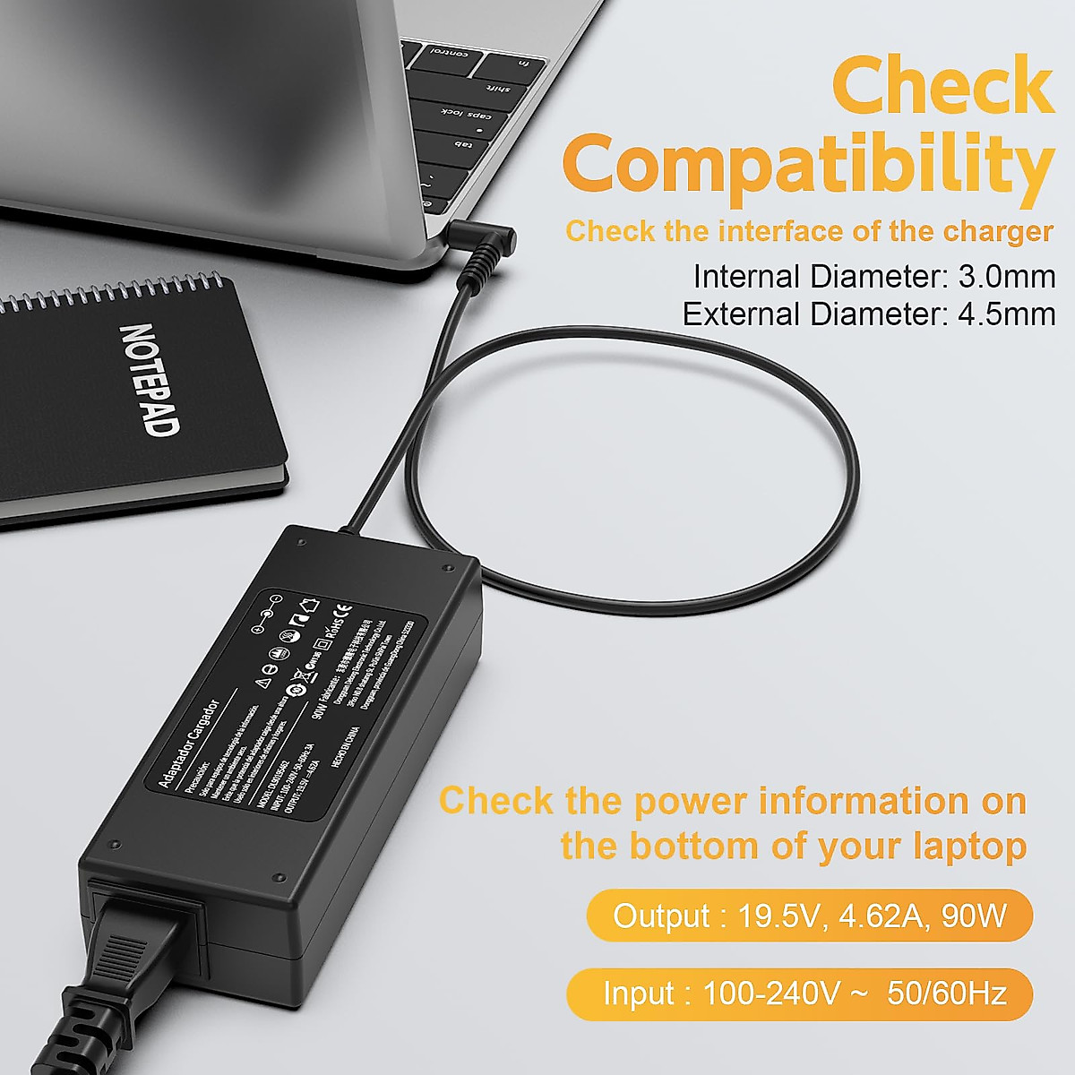 90W Laptop Charger for HP Pavilion X360 11 13 14 15 17; HP Envy 13 15 17 M6 M7 X360, Stream 11 13 14 AC Adapter; HP Spectre X360 13 15, Elitebook Power Supply Cord (Smart Blue Tip)