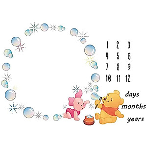 Baby Monthly Milestone Blanket Newborn Photo Props Shoots Backdrop Personalized Animal Yellow Bear Pink Elephant Blowing Bubbles Photography Growing Infants Toddlers Soft Fleece Swaddle Blanket