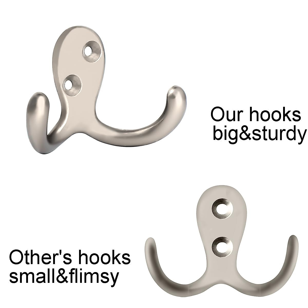 IBosins 8 Pack Heavy Duty Double Prong Coat Hooks Wall Mounted with 16 Screws Retro Double Hooks Utility Hooks for Coat, Scarf, Bag, Towel, Key, Cap, Cup, Hat