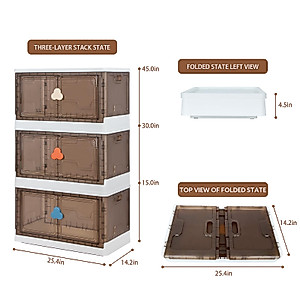 sugarchef Large Storage Bins with Lids and Wheels,Plastic Folding Collapsible Bins for Closet Organizer,Stackable Box with Front Open Door for Home and Office (Tea mixed, 72Gal)